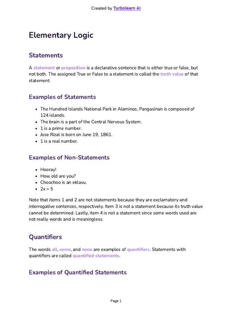 Elementary Logic Concepts | PDF