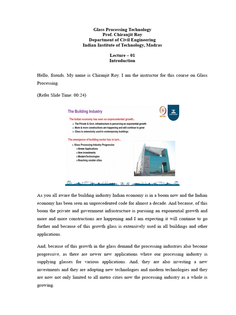 Lec1 On Glass As Building Material | PDF