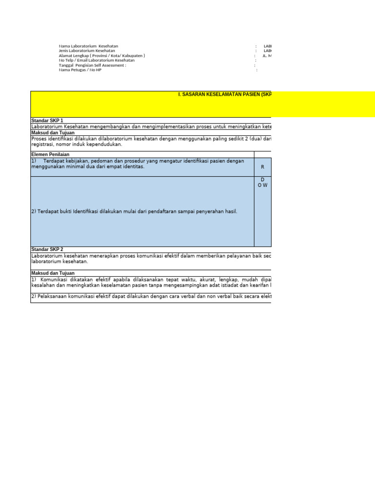 New Self Assessment Standar Akreditasi Labkes | PDF