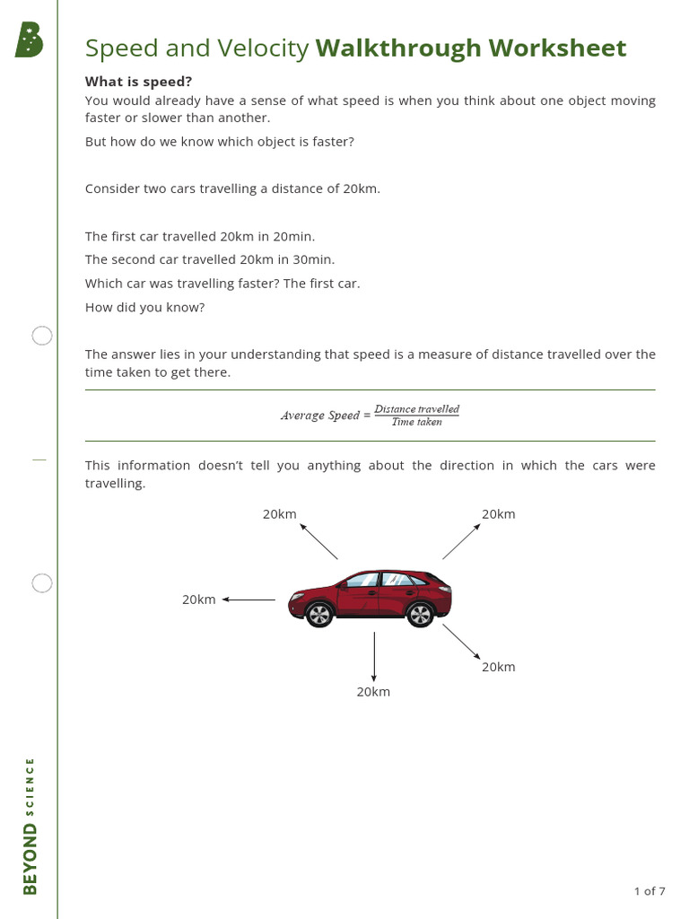 Speed and Velocity Worksheet | PDF