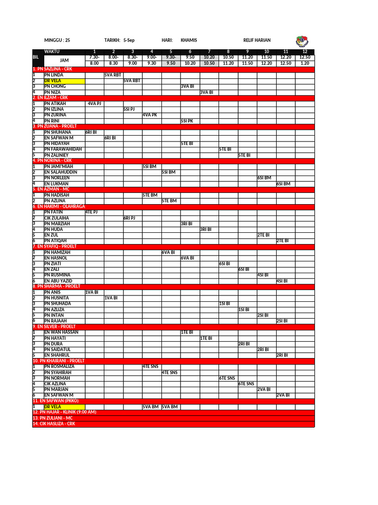 Jadual Relif 5september | PDF