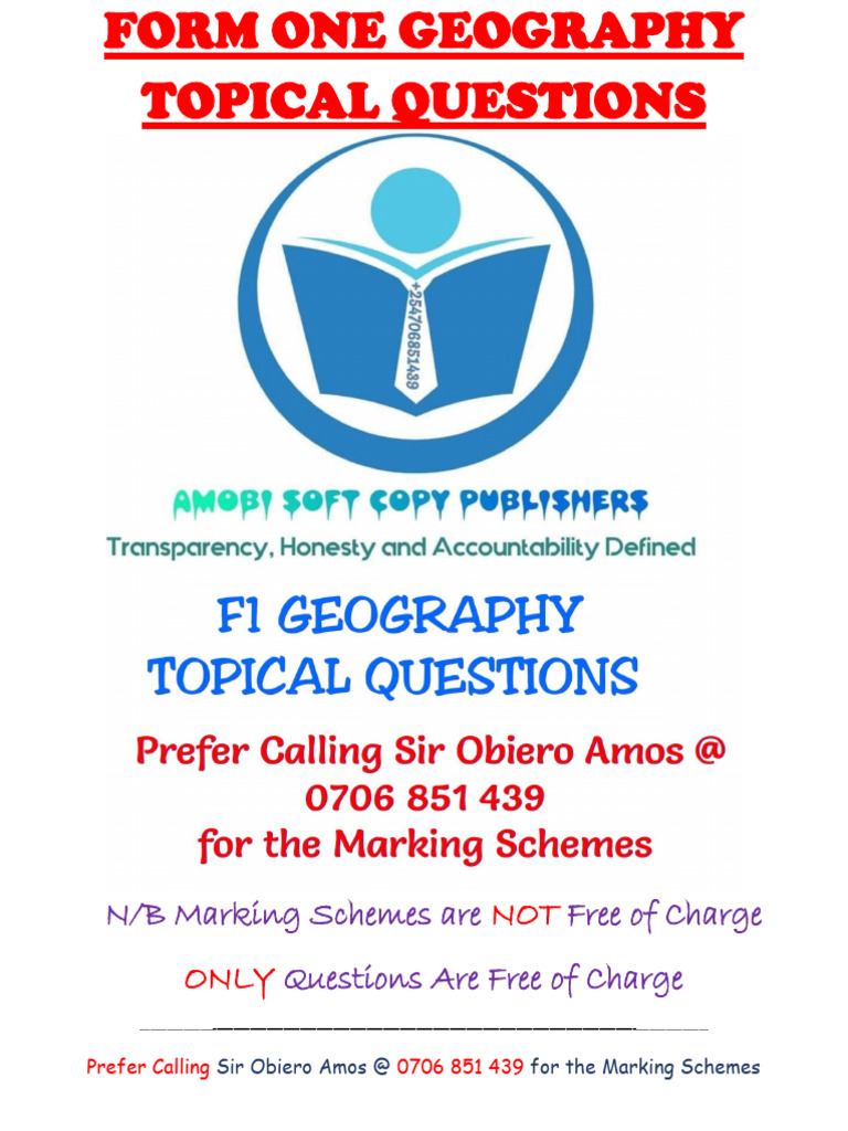 Form One Geography Questions & Marking Schemes | PDF | Climate | Rock ...