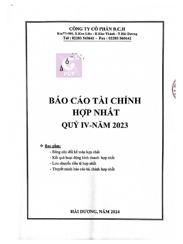 3 Bca 2024 1 31 Fe6a39b BCTC Hop Nhat Quy 4 Ky So | PDF