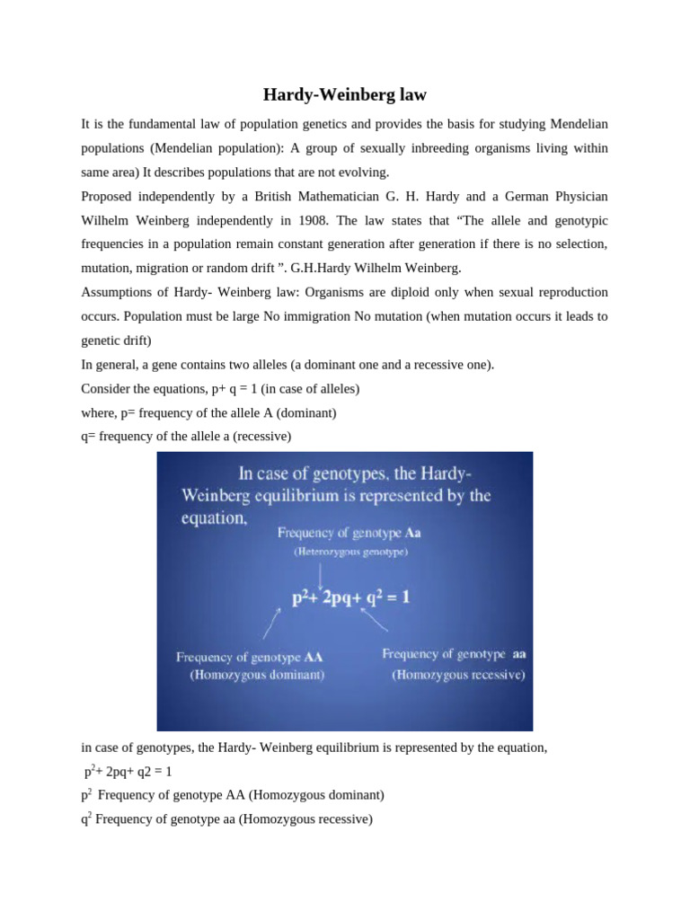 Hardy Weinberg Law | PDF | Wellness | Science & Mathematics