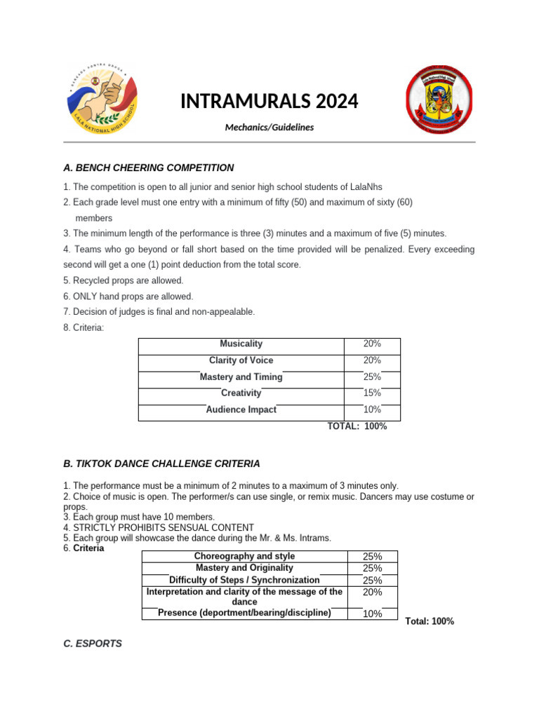 MECHANICS and Criteria For Intrams 4 | PDF
