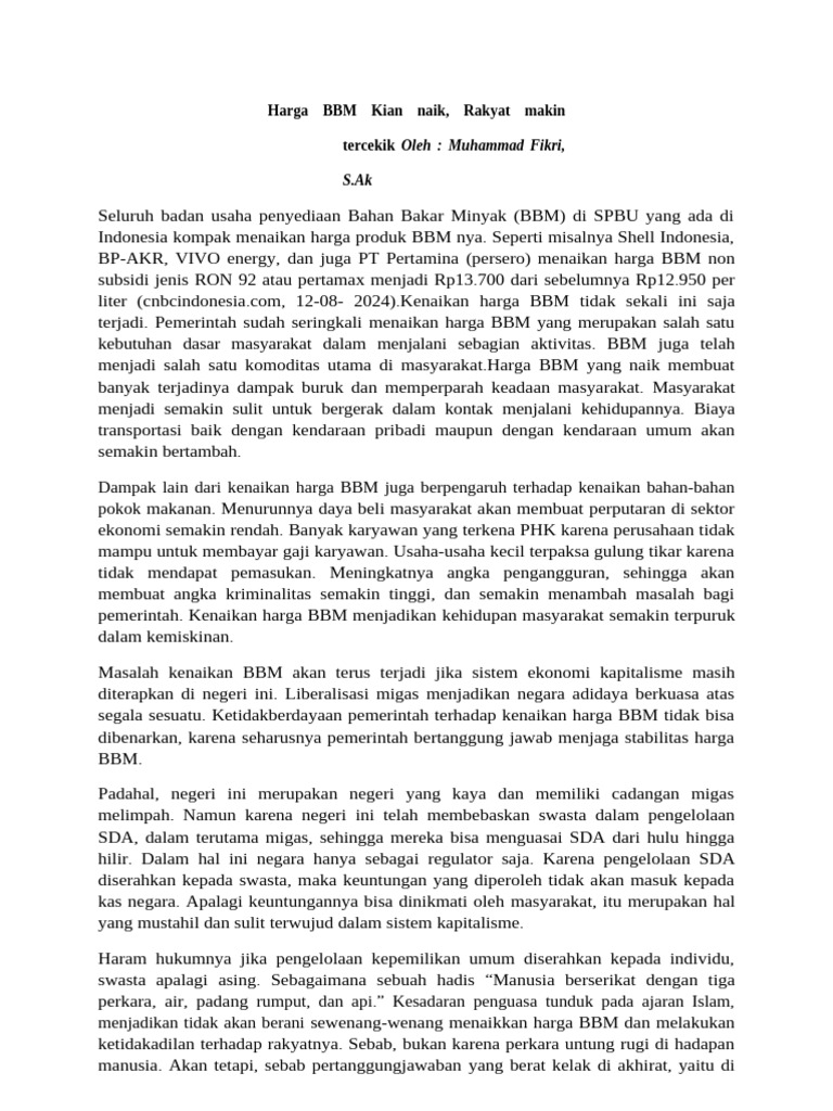 BBM Kian Naik, Rakyat Makin Tercekik | PDF