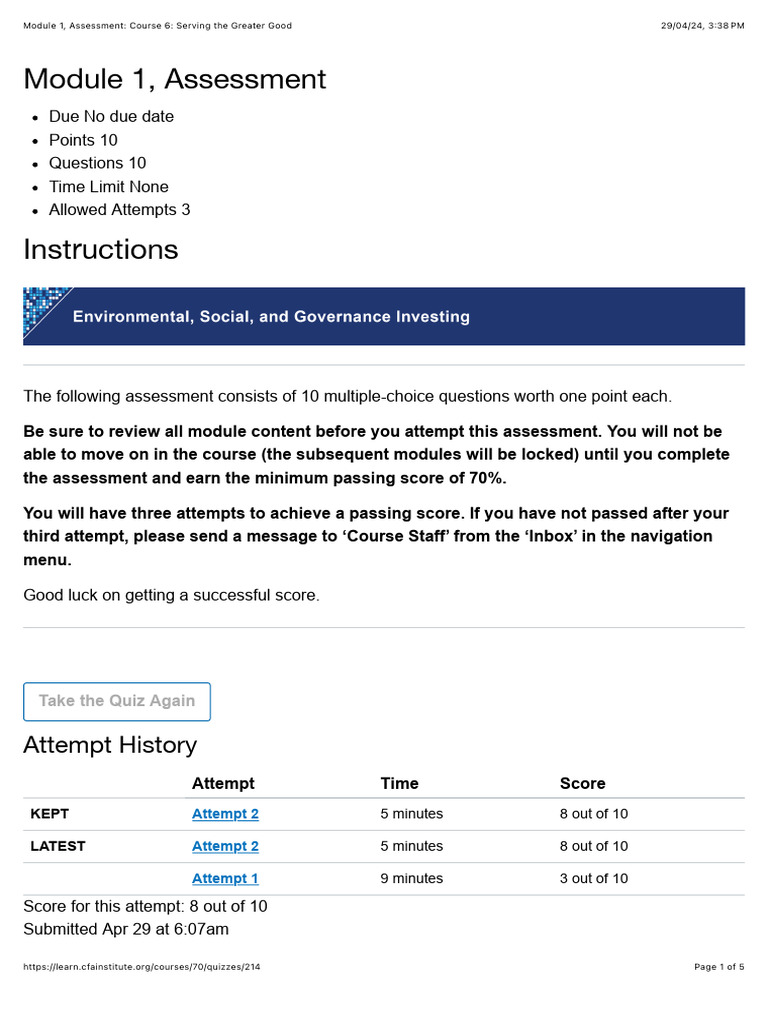 Module 1, Assessment: Course 6: Serving The Greater Good | PDF | Fiduciary | Business