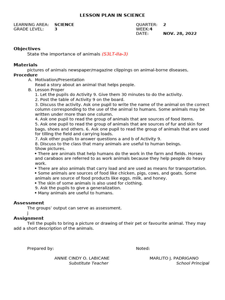 LESSON PLAN IN SCIENCE 3 Q2-W4 | PDF