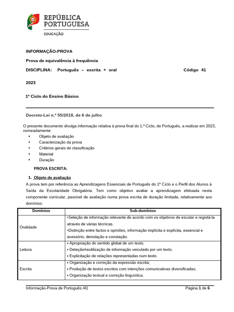 Informação Prova de Português | PDF | Aprendizado | Informação