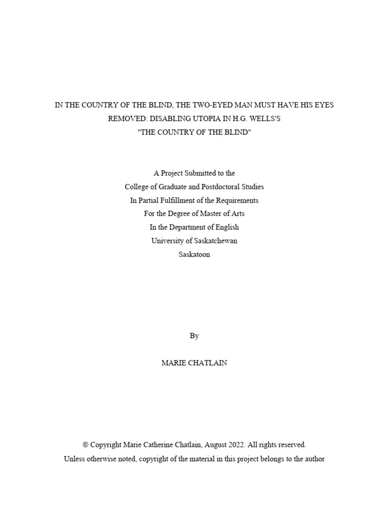 Country For The Blind HG WELLS | PDF | Narrative | Utopia