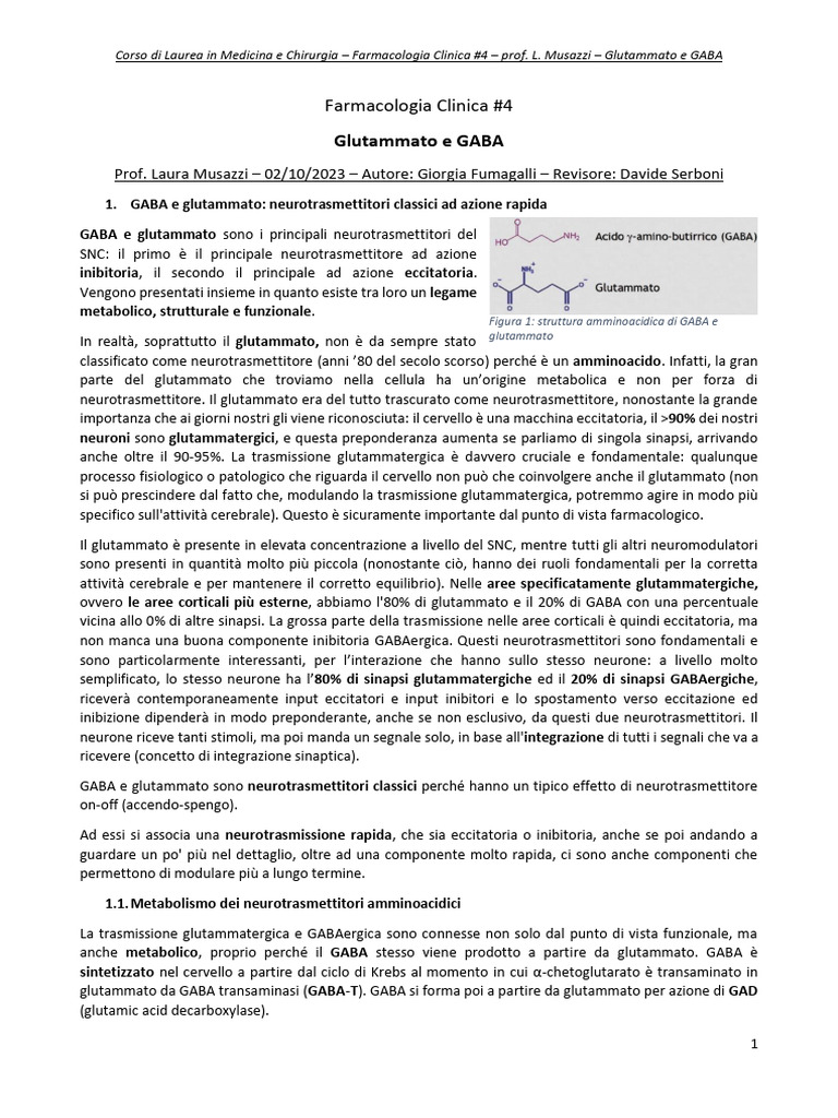 Farmacologia Clinica #4 - GABA e Glutammato | PDF