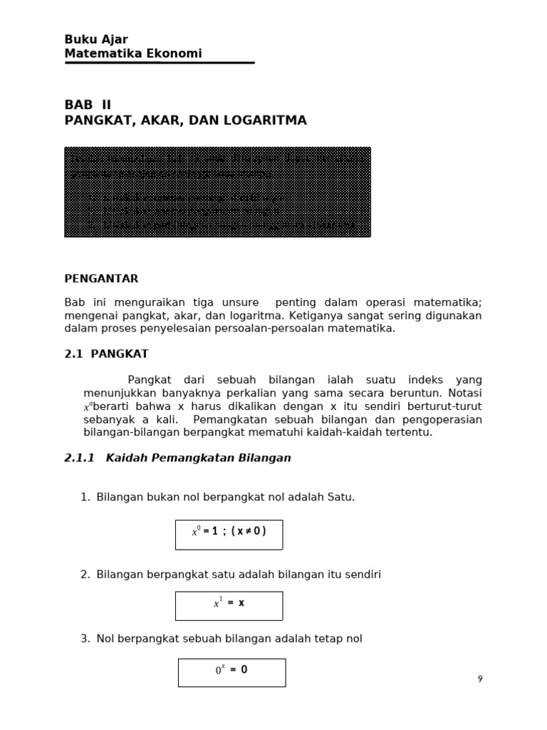 Bab II - Pangkat Akar, Logaritma | PDF