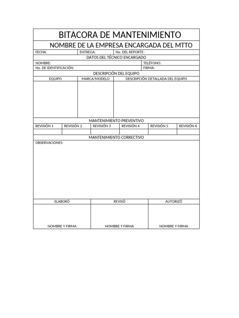 Bitacora de Mantenimiento | PDF