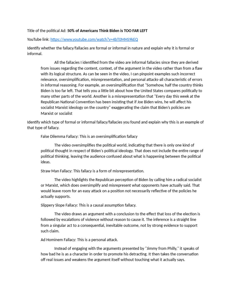 Fallacy in Youtube Political Ad | PDF
