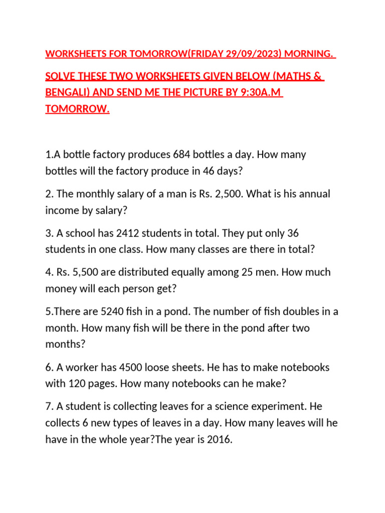 Worksheets For Tomorrow | PDF