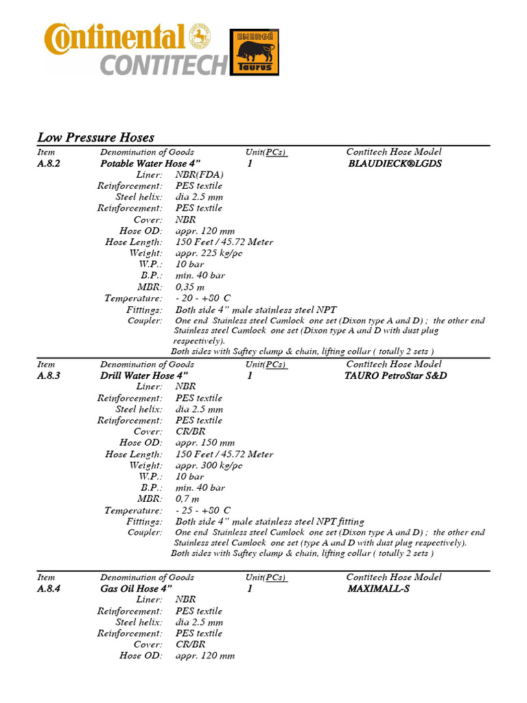HOSE SPECIFICATION | PDF