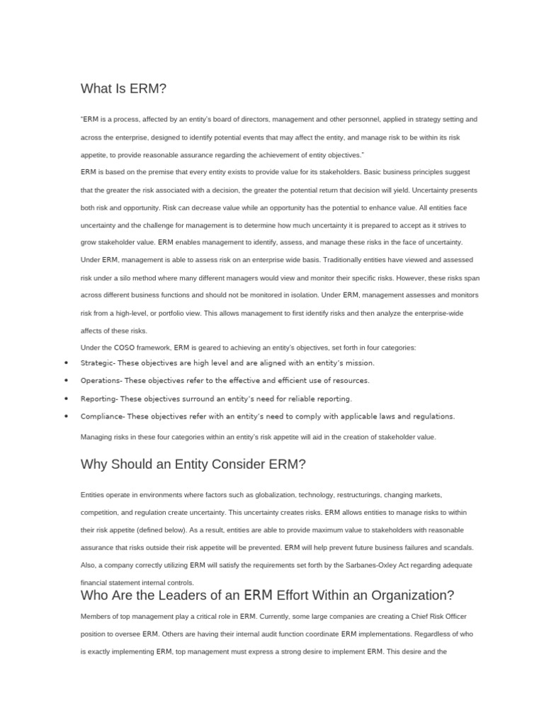What Is ERM | PDF | Internal Audit | Risk