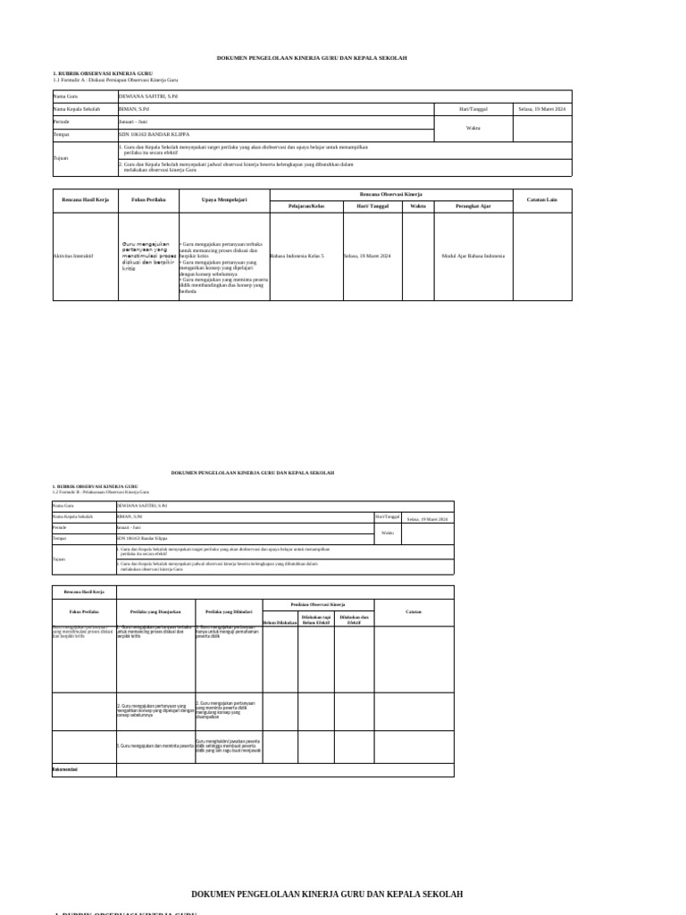 Form Observasi Guru | PDF