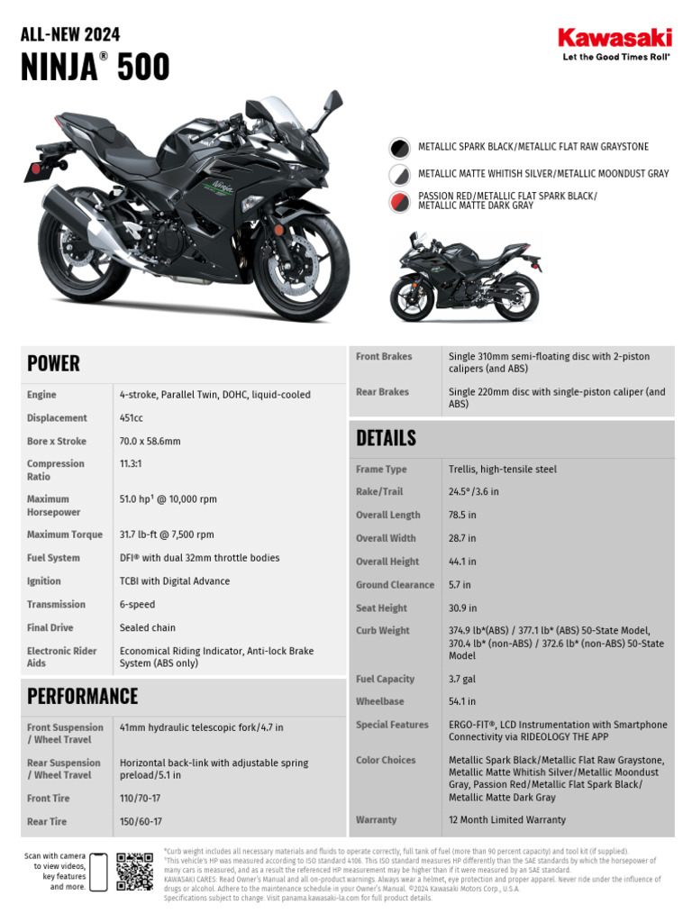 2024 Ninja 500 en La Spec Sheet | PDF