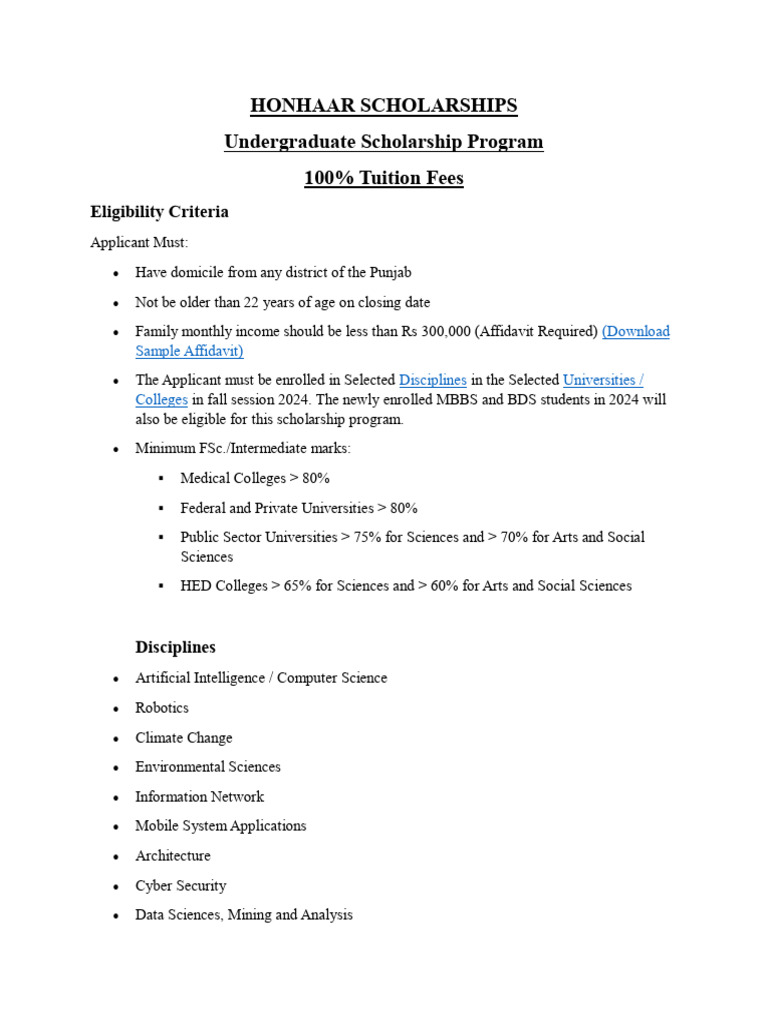 Honhaar Scholorship Program | PDF | Lahore | Wellness
