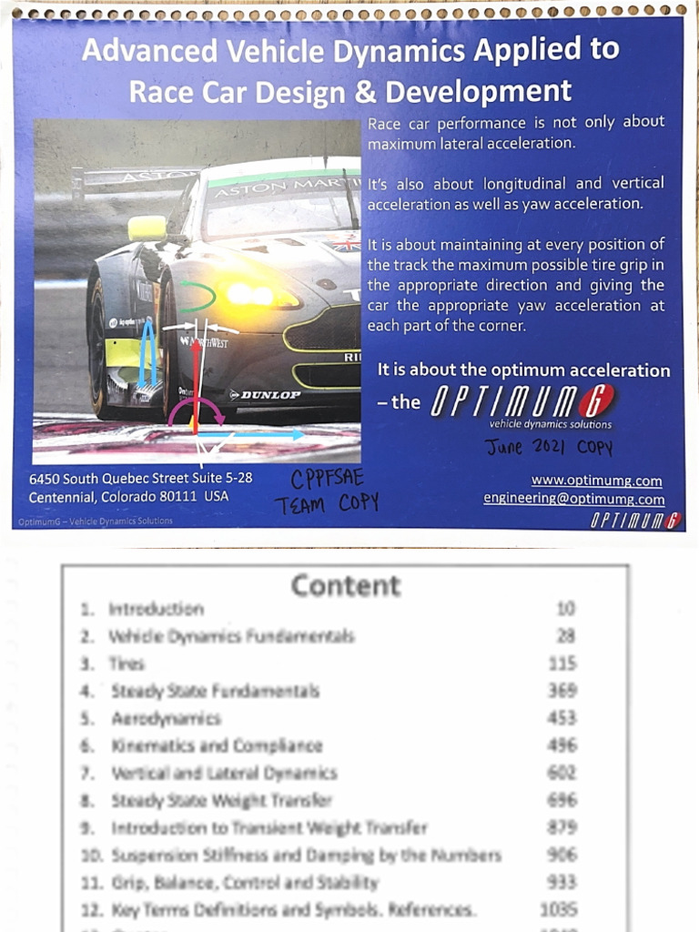 Advanced Vehicle Dynamics Applied To Racecar Design and Development | PDF