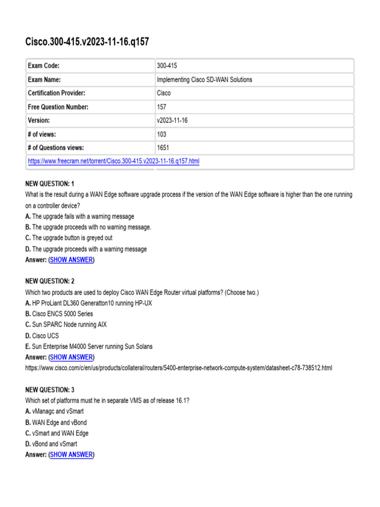 Cisco 300-415 v2023-11-16 q157 | PDF