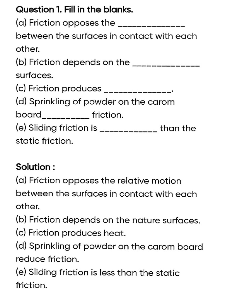 Friction Ncert Answers | PDF