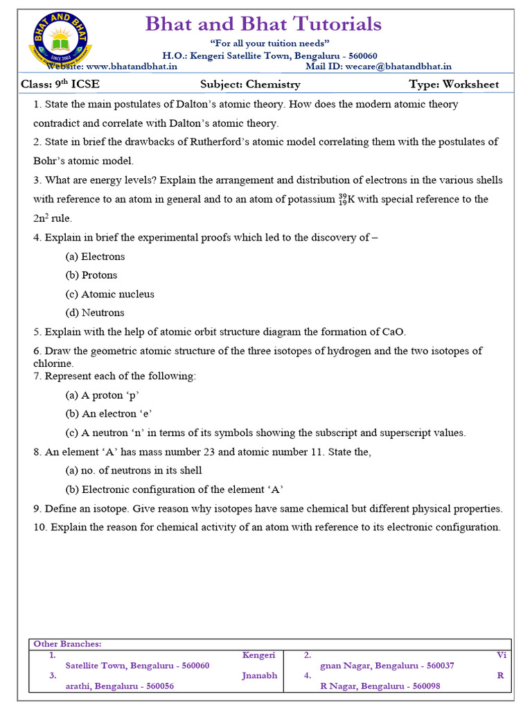 9th ICSE CHEMISTRY WORKSHEET 24 25 | PDF