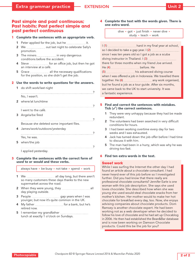 Checkpoint B2 TRC Extra Grammar Practice Extension U2 | PDF