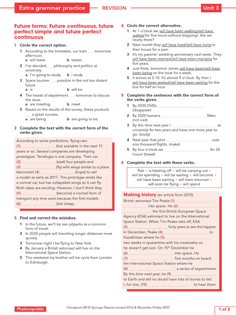 Checkpoint B2_TRC_Extra Grammar Practice_Revision_U3 | PDF