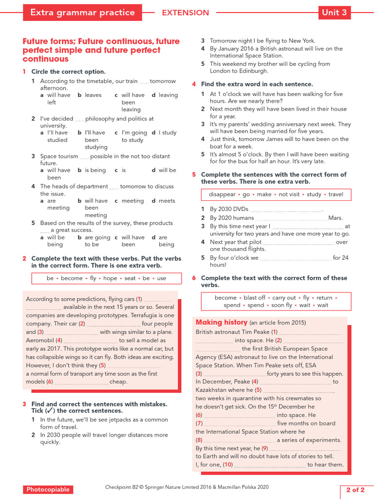 Checkpoint B2 - TRC - Extra Grammar Practice - Extension - U3 | PDF