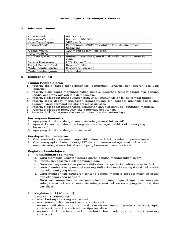 Ips SMP Kelas Vii - Modul Ajar 1.4 (Bab 1) | PDF | Karier & Perkembangan | Ilmu Sosial