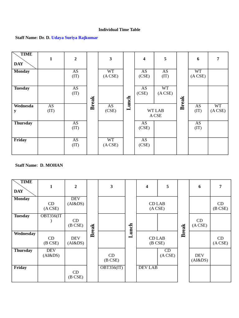 Individual Time Table (1) | PDF