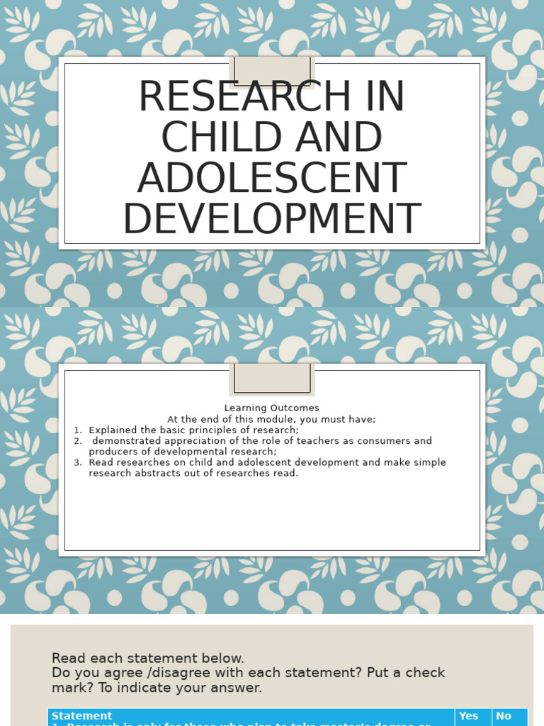 Educ. 01 Research in Child and Adolescent Development | PDF