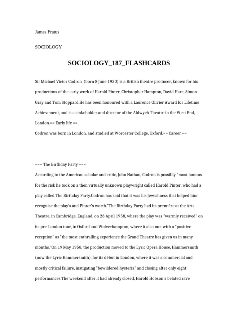 Sociology 187 Flashcards | PDF