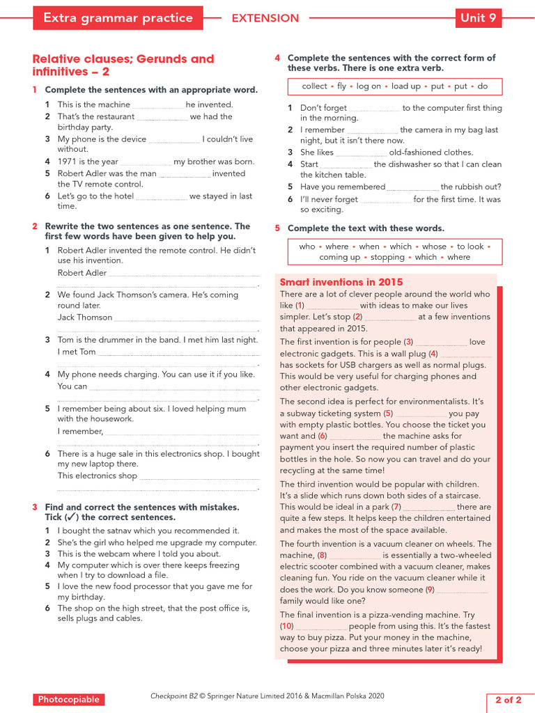 Checkpoint B2 - TRC - Extra Grammar Practice - Extension - U9 | PDF