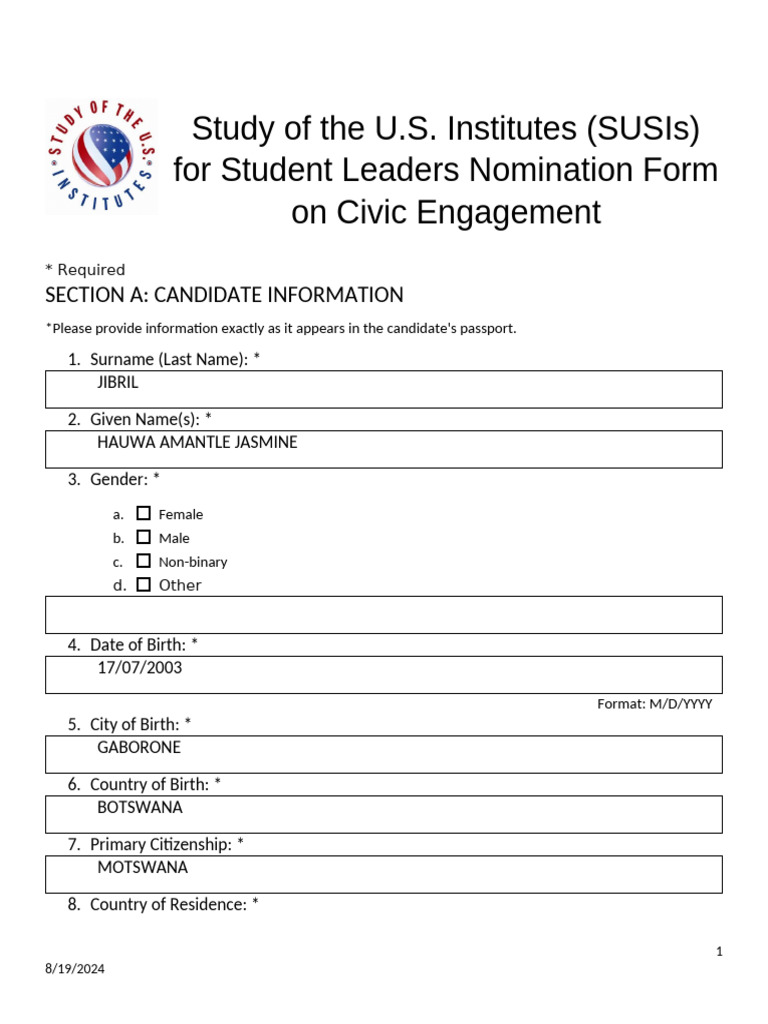 2025 SUSI Student Leaders Application Form | PDF
