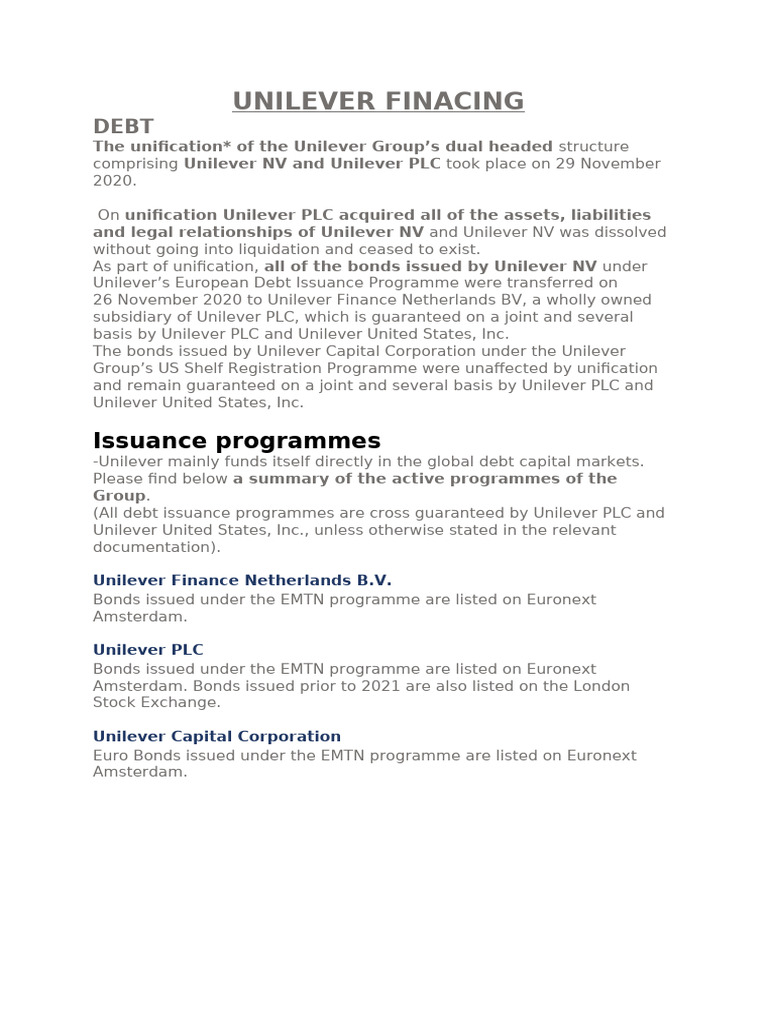 UNILEVER FINACING/gearing | PDF | Bonds (Finance) | Unilever