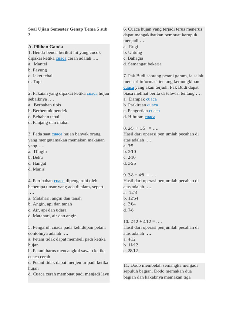 soal tema 5 sub 3 klS 3 | PDF