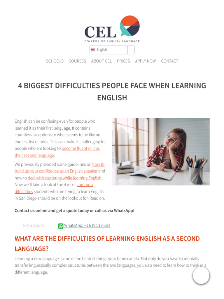 Top 4 English-Learning Difficulties Learn English San Diego ? | PDF