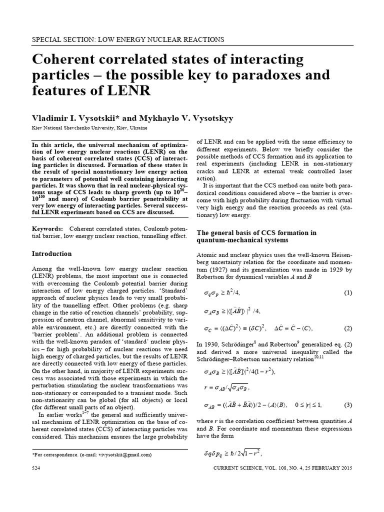 Coherent Correlated States of Interacting Particles - The Possible Key ...