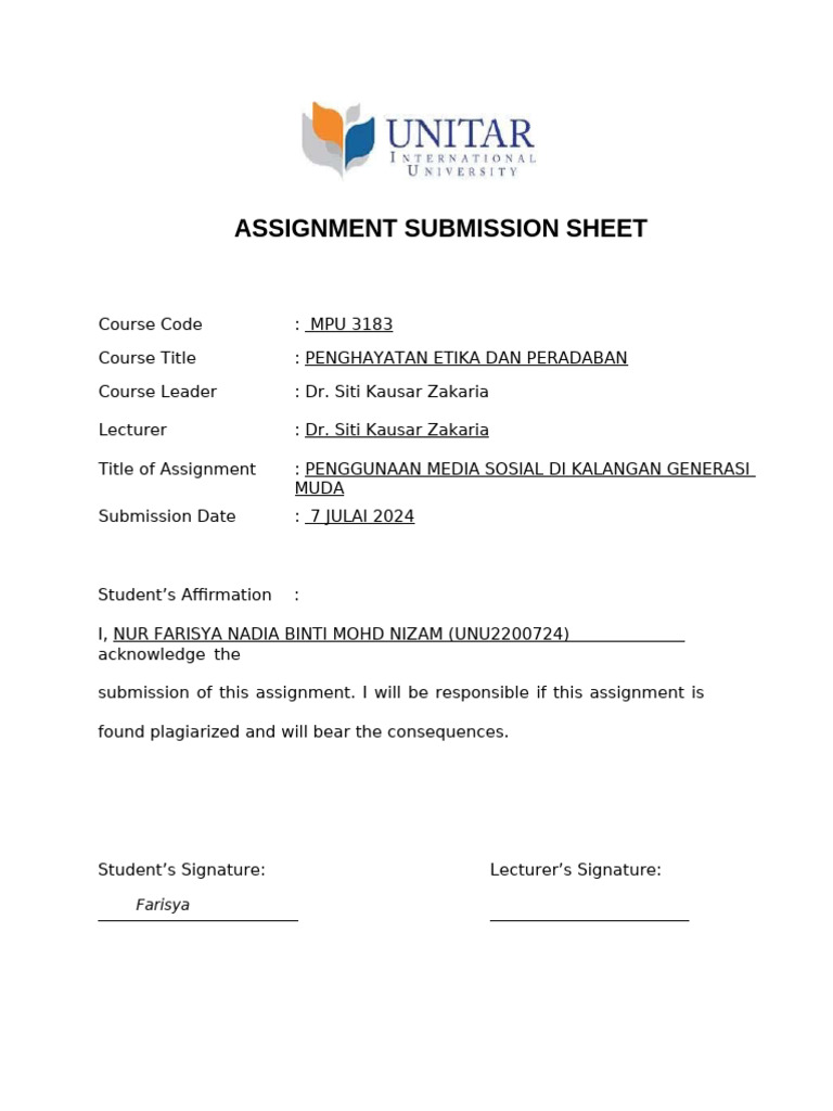Penghayatan Etika Dan Peradaban (Assignment Individual) | PDF