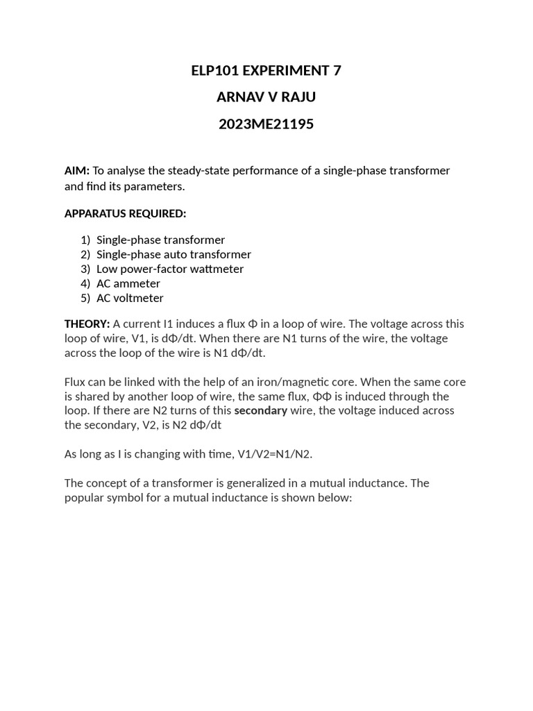 Transformer Performance Analysis Experiment | PDF | Inductance ...
