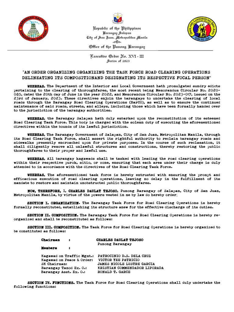 Executive Order No. XVI - III BARCO 2023 OLD | PDF