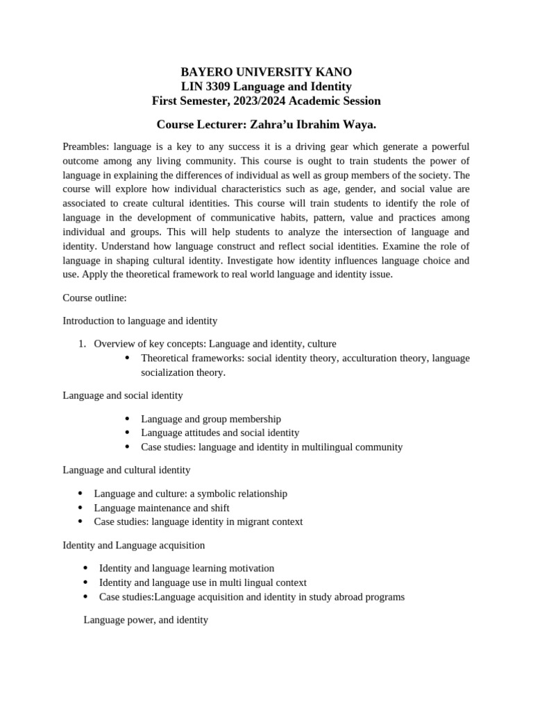 Language and Identity Course Outline | PDF