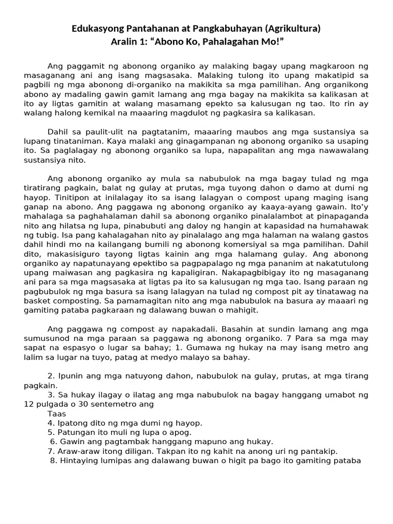 Edukasyong Pantahanan at Pangkabuhayan Module 1 | PDF