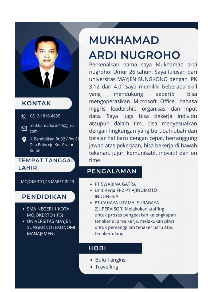 CV Mukhamad Ardi Nugroho | PDF