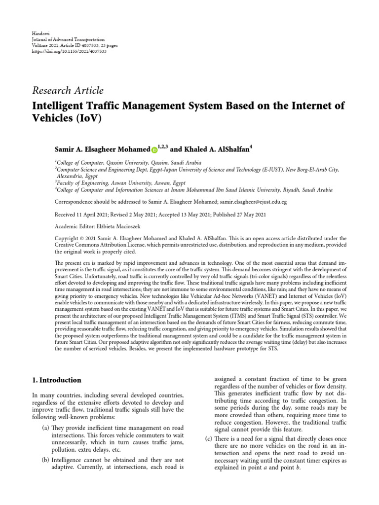 Intelligent Traffic Management System Based On The | PDF | Traffic Intelligent Traffic Management System Based On The | PDF | Traffic