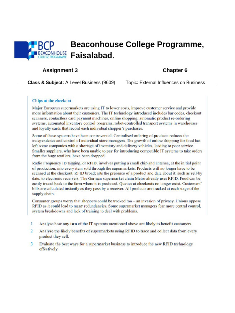 Business CH 6 Assignment 3 | PDF