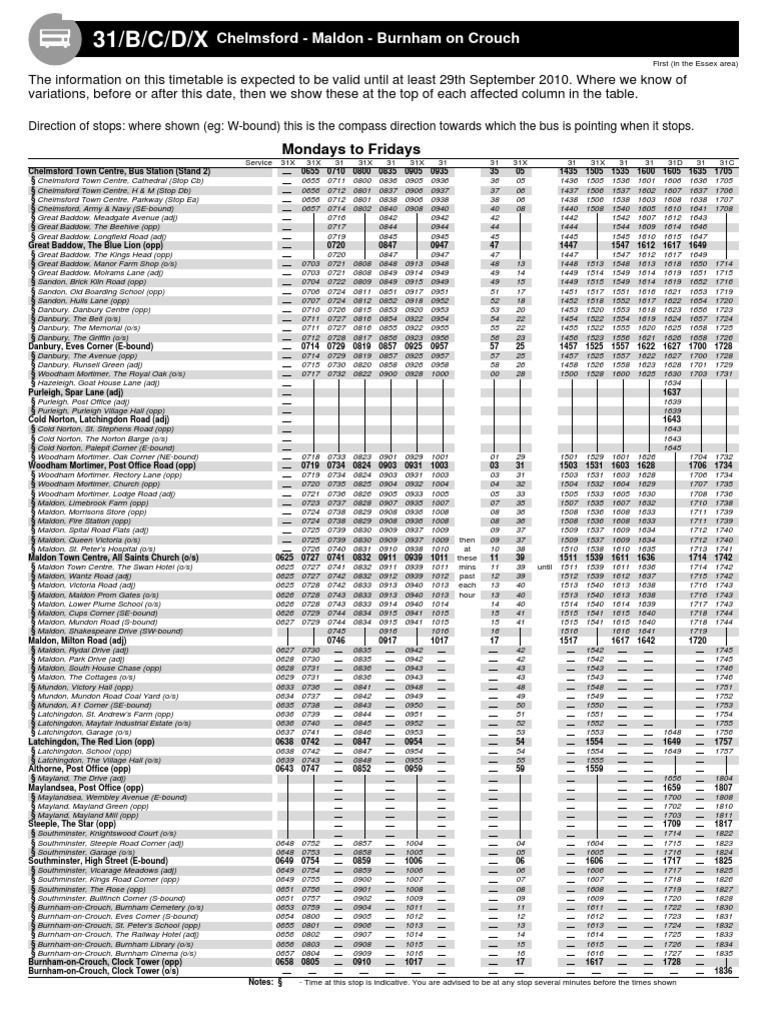 31 Timetable | Transport | Business